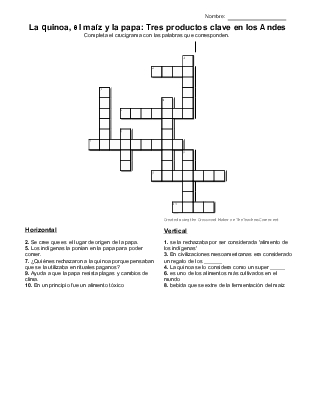 Crucigrama: La quinoa, el maíz y la papa: Tres productos clave de los ...